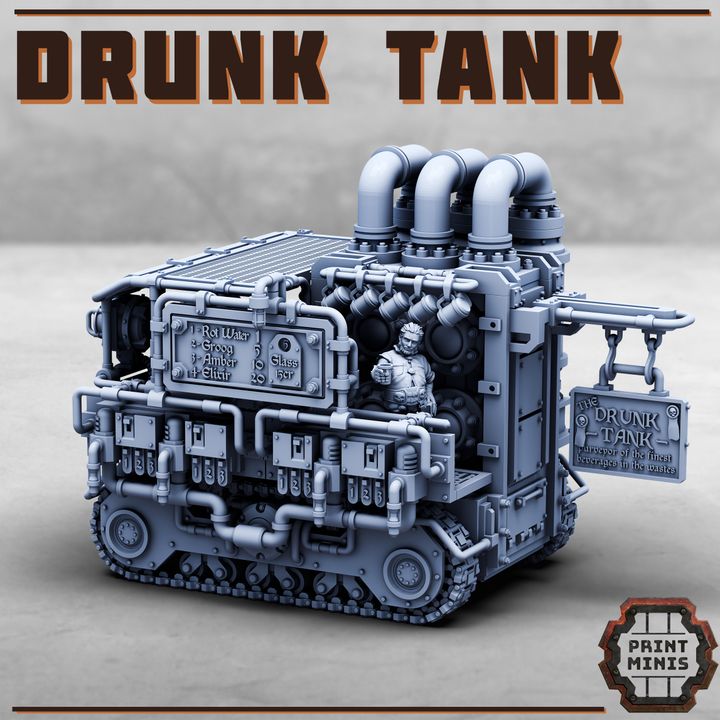 3D Printable Drunk Tank w/ Bar Keeper by Print Minis